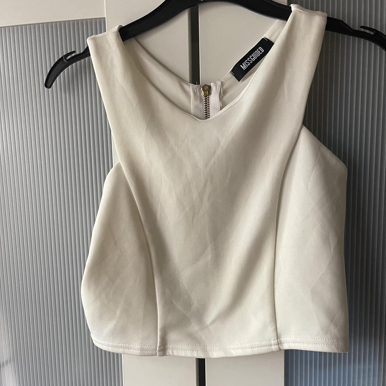 Thick cream detailed crop top Gold zip detail at... - Depop