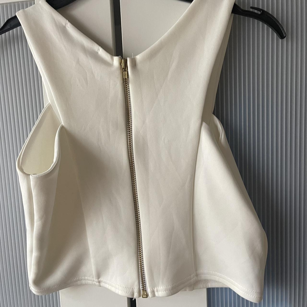 Thick cream detailed crop top Gold zip detail at... - Depop