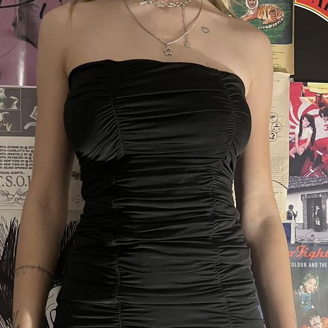 Black Rutched Emo Strapless Stretchy Body Con... - Depop