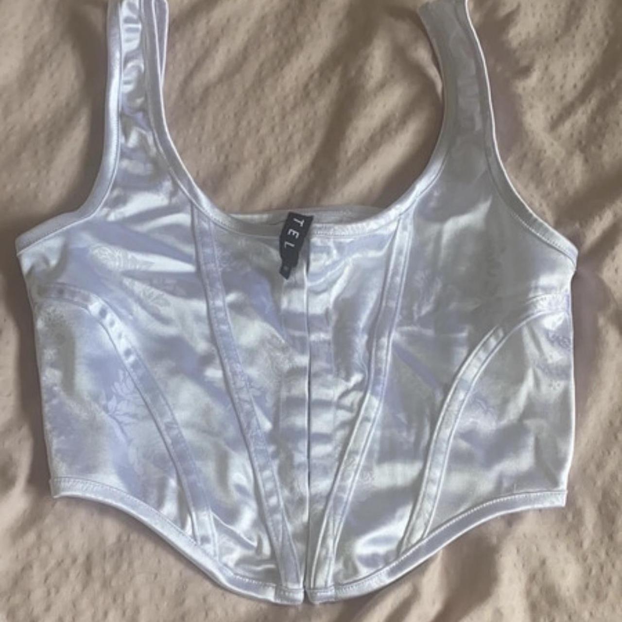 White satin Motel Rocks corset top, size small, good... - Depop