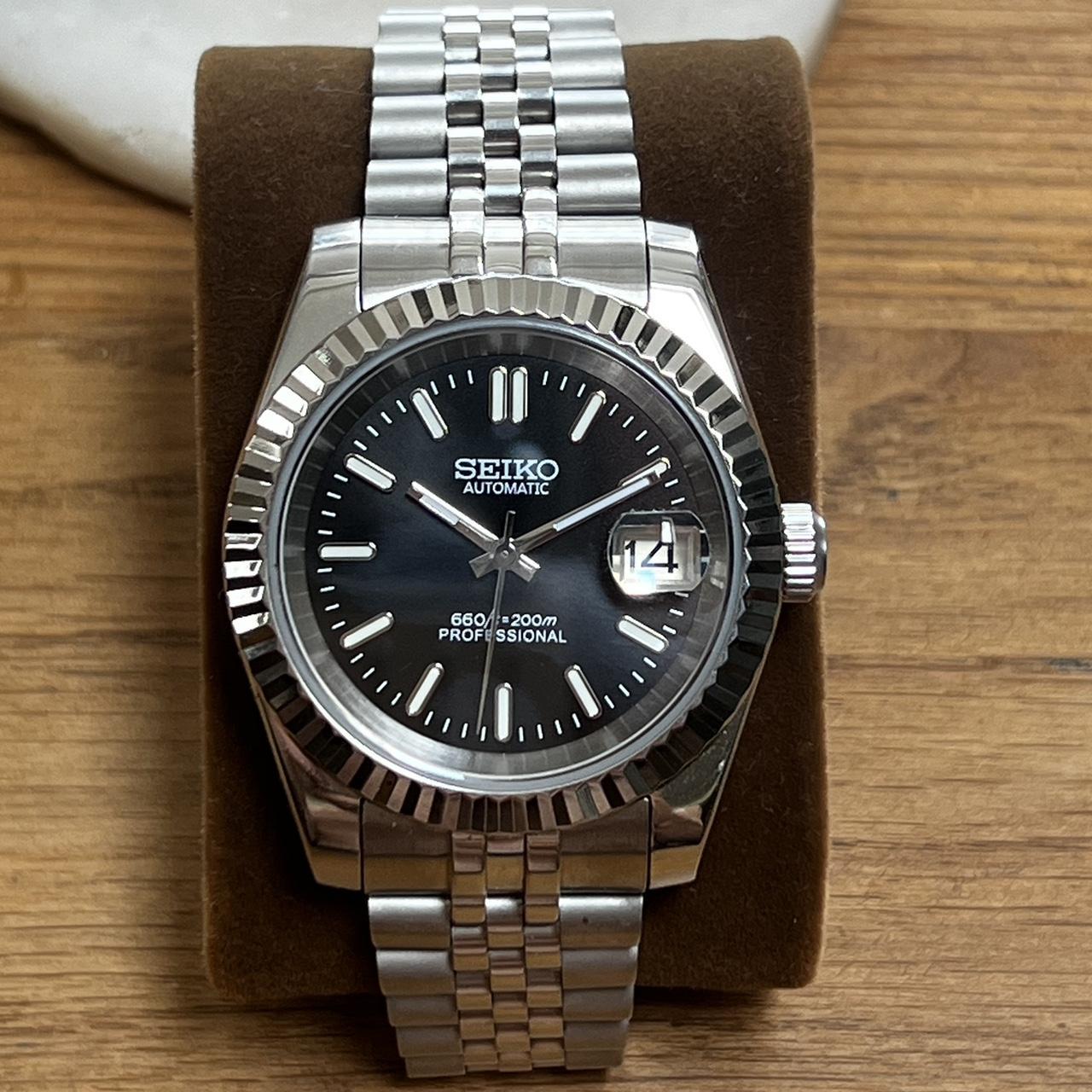 SEIKO MOD "DATEJUST" BLACK DIAL Seiko MOD NH35... - Depop