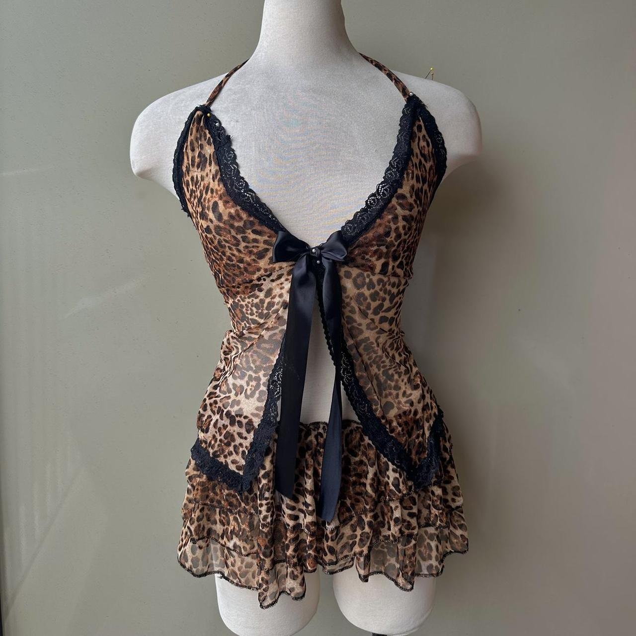 dainty mesh leopard print set including a ruffle... - Depop
