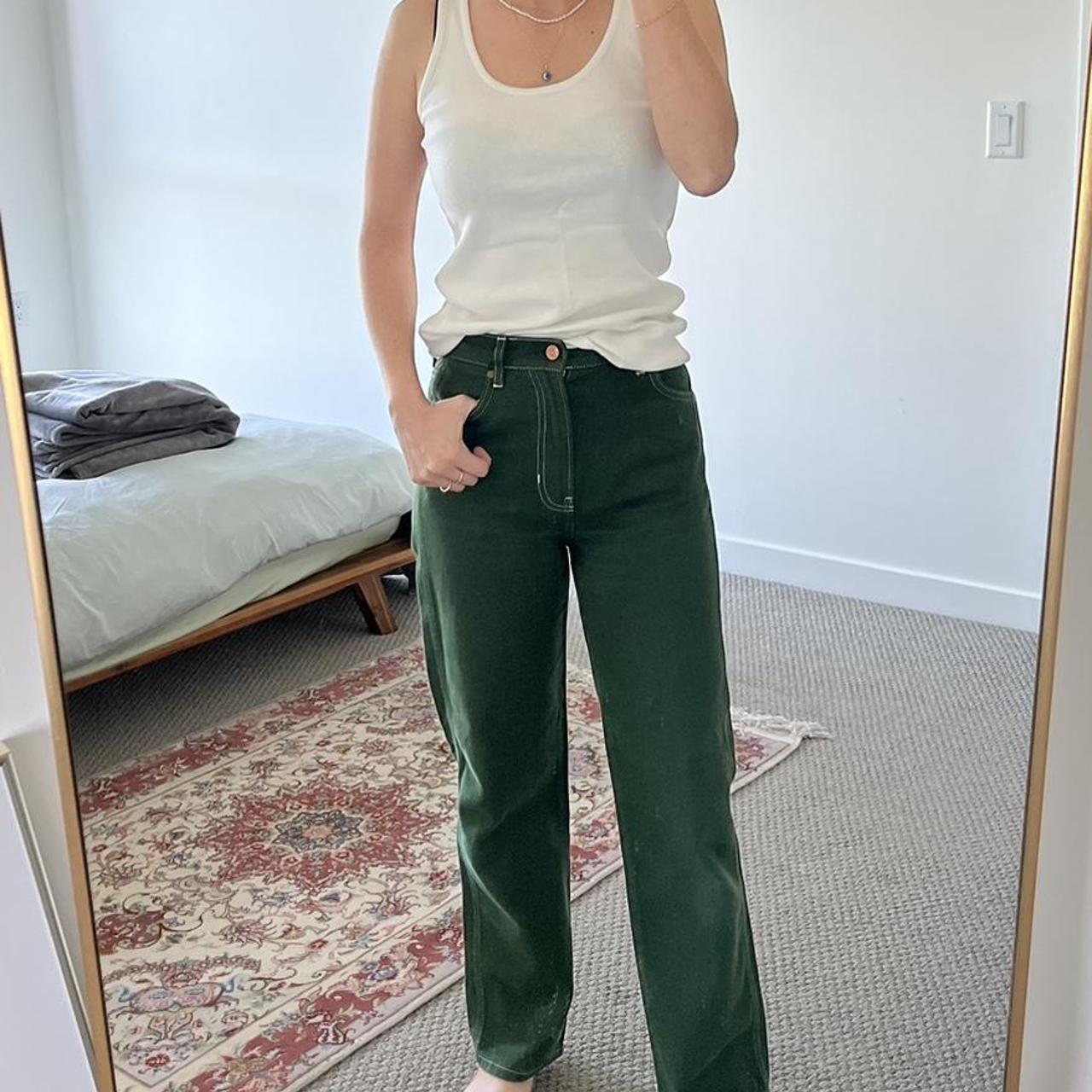 Flattering & lovely Reformation jeans in green, size... - Depop