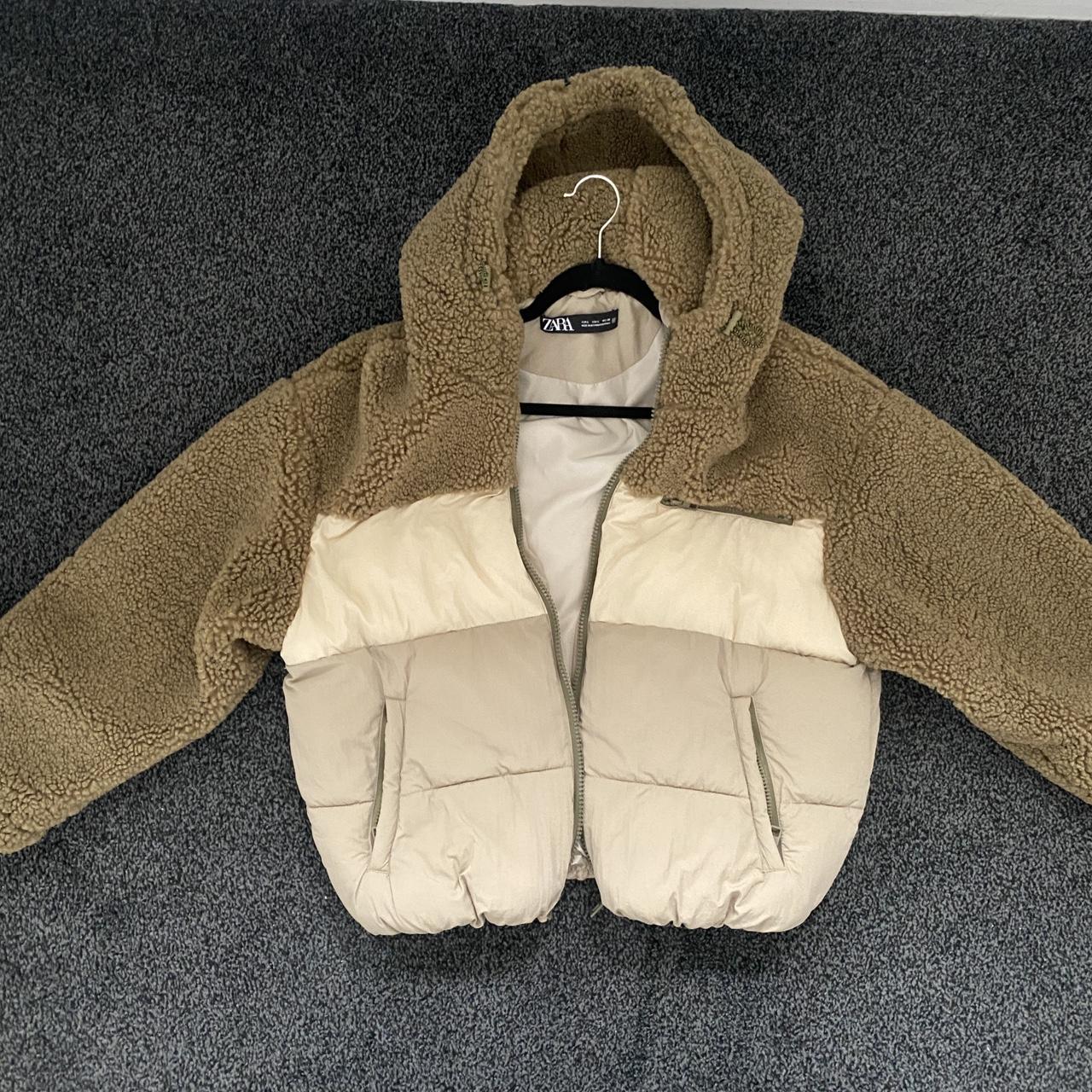 Zara Borg Puffer coat Camel colour Size Large Never... - Depop