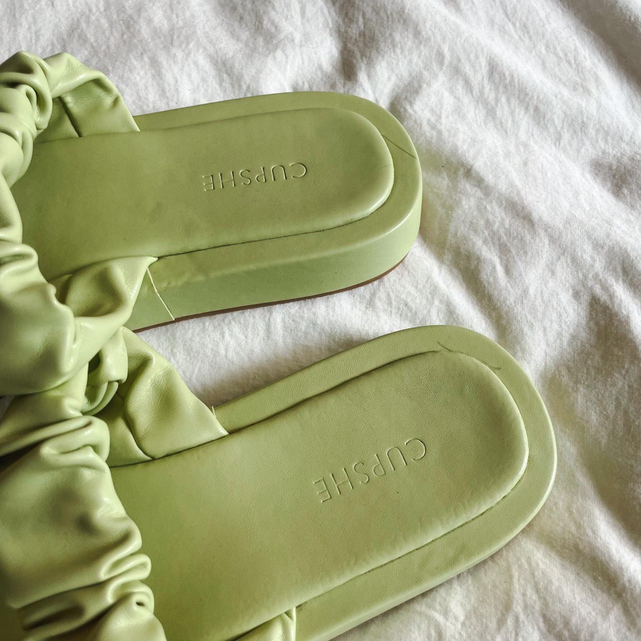 Ruched Slide Sandals in Green Size 8 Worn once,... - Depop
