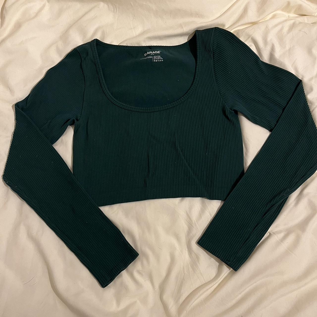 small green Garage long sleep crop top - Depop