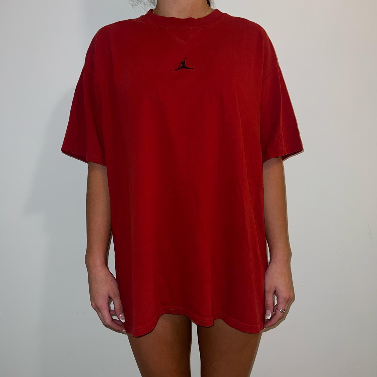 Large oversized red air jordan embroidered vintage... - Depop