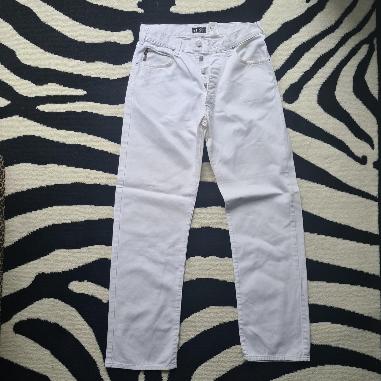 ARMANI JEANS STRAIGHT LEG WHITE JEANS SIZE 32 - Depop