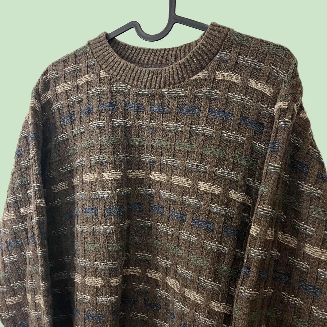 vintage brown grandpa patterned knit sweater Size... - Depop