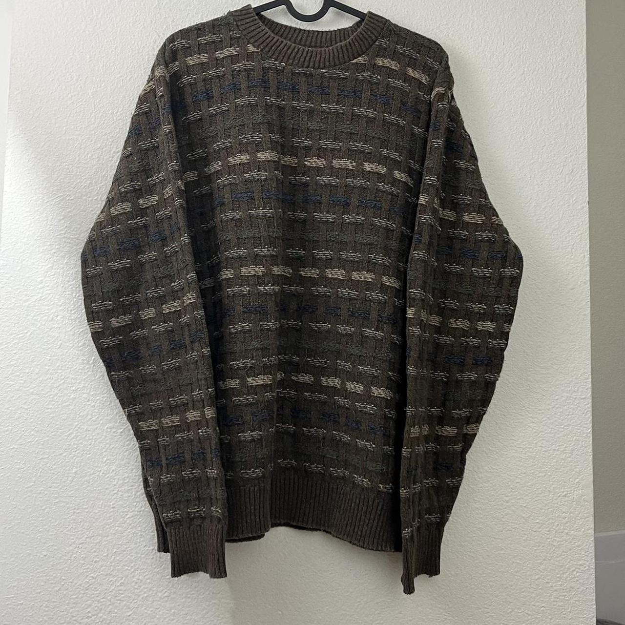 vintage brown grandpa patterned knit sweater Size... - Depop