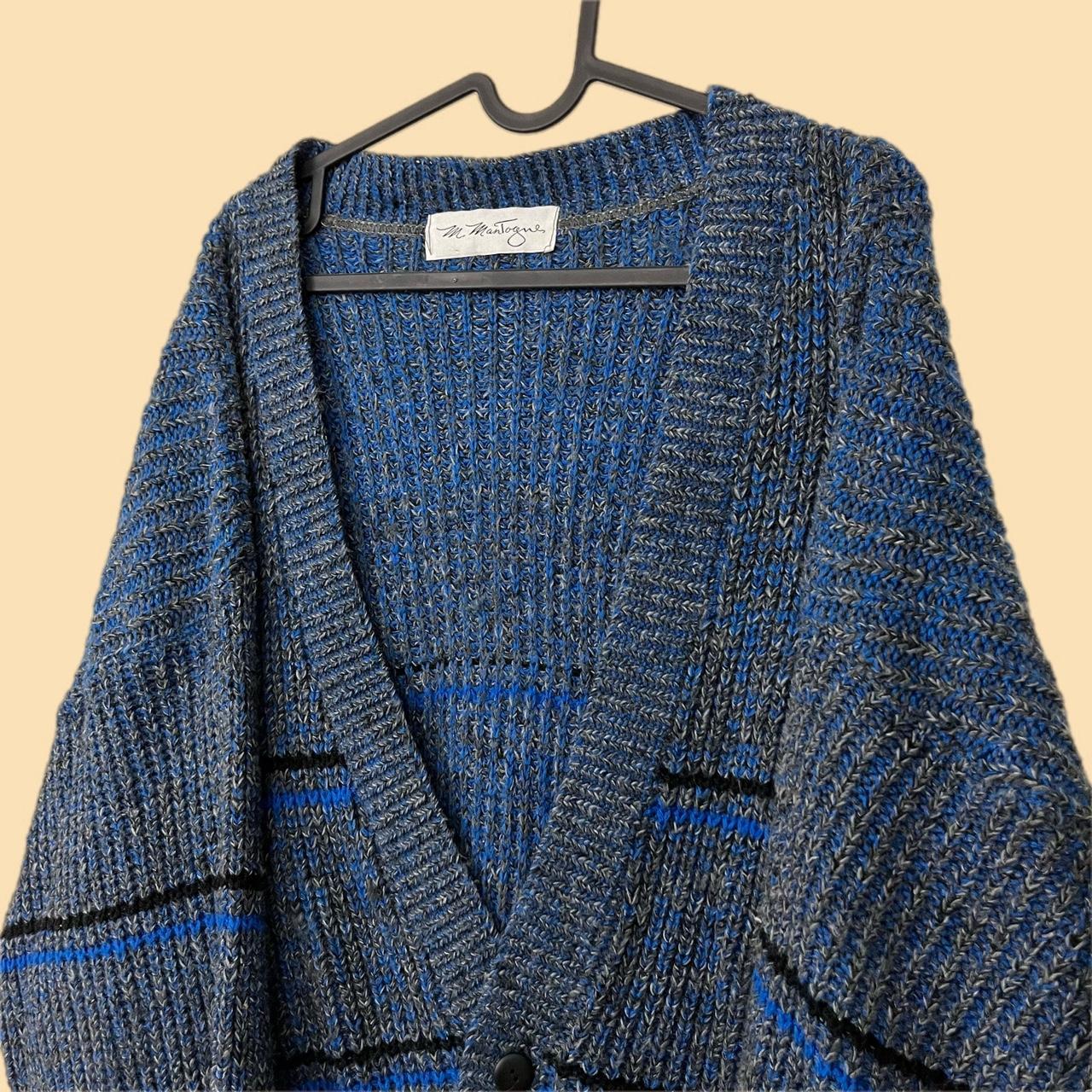 vintage blue patterns knit grandpa cardigan... - Depop
