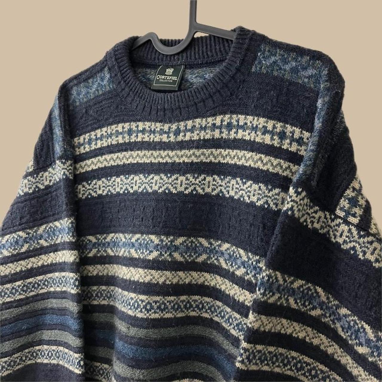 vintage blue striped knit grandpa sweater !! a wool... - Depop