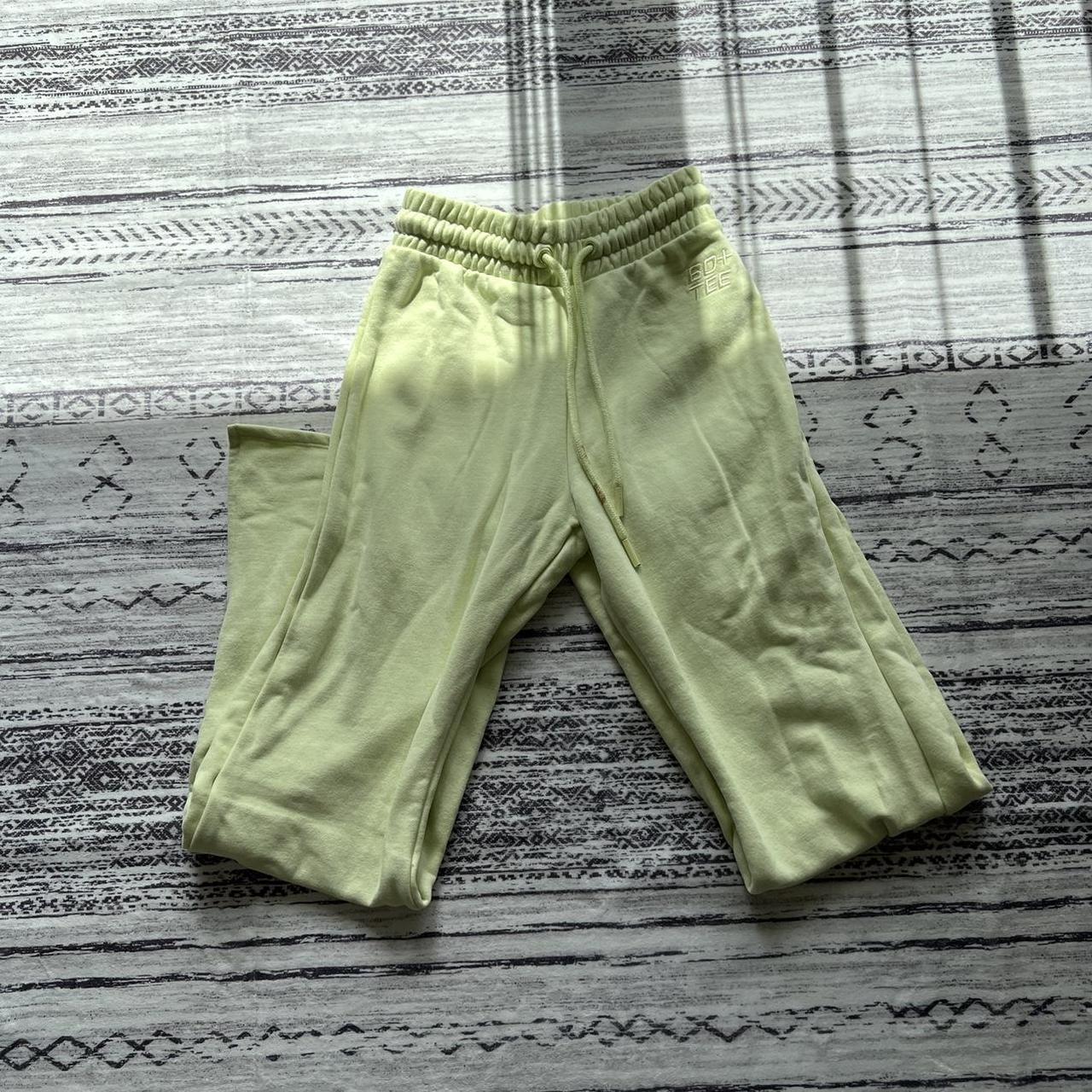 boo+tee sweatpants size 0 (lime green) flare... - Depop