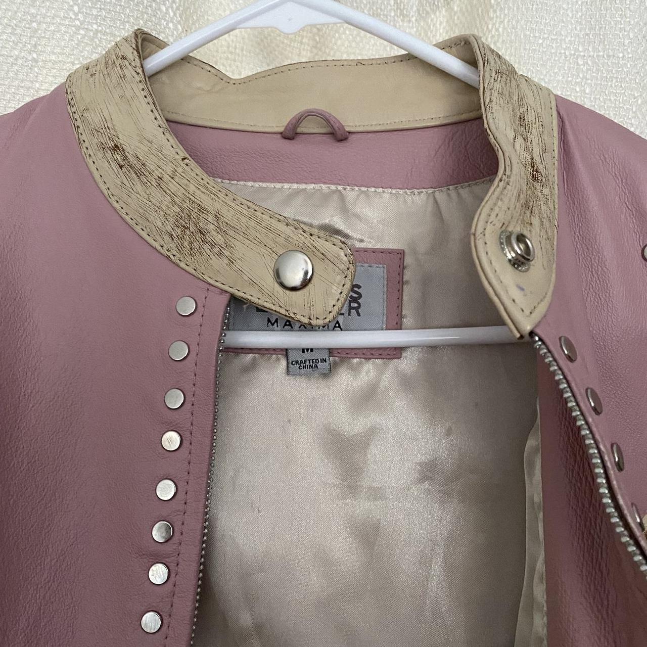 Pink leather racing jacket Size medium... - Depop