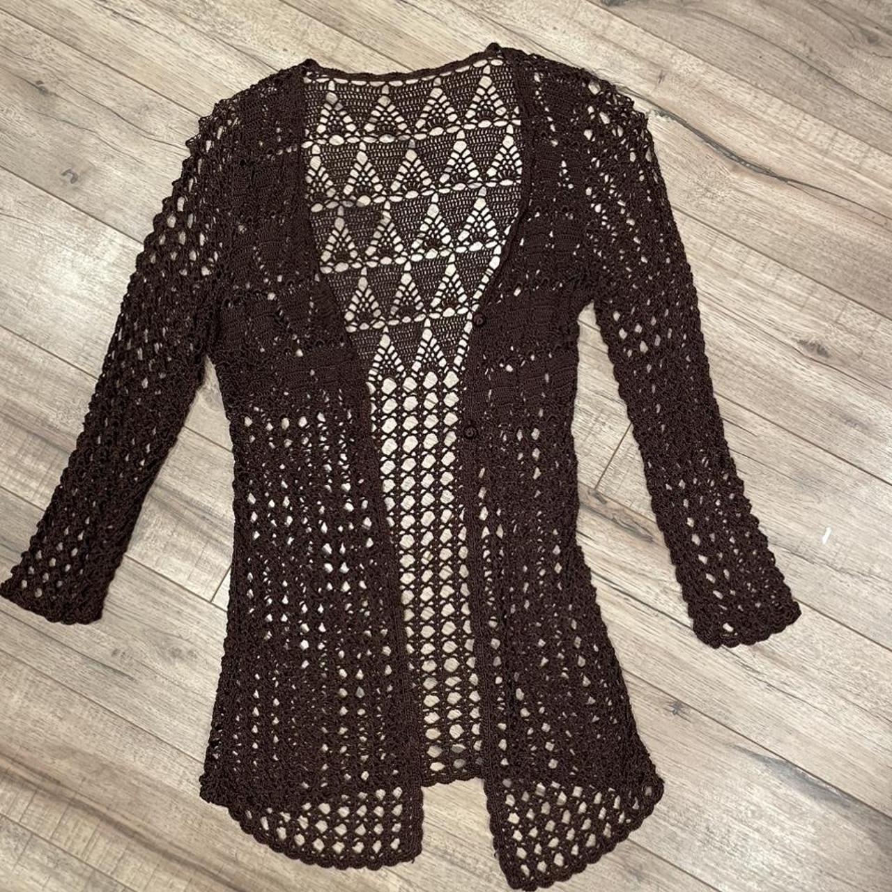 boho brown crochet cardigan. Perfect flowey summer... - Depop