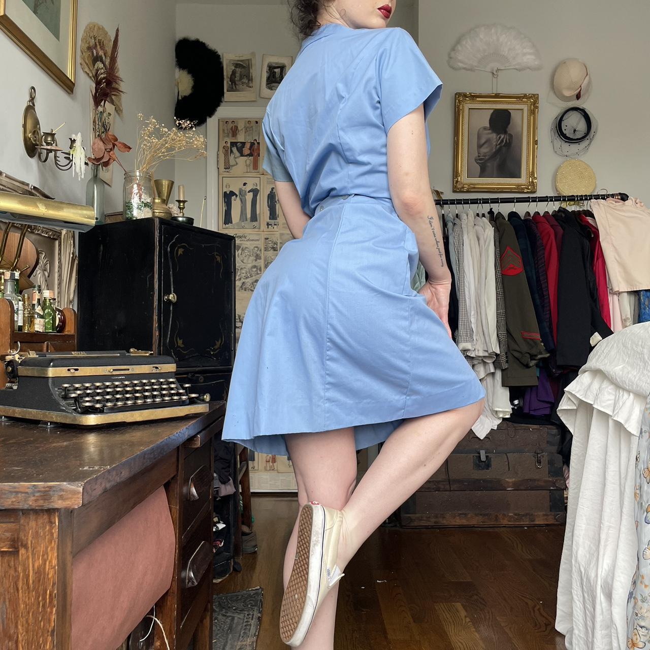 Vintage 50s uniform dress • Retro cornflower blue... - Depop