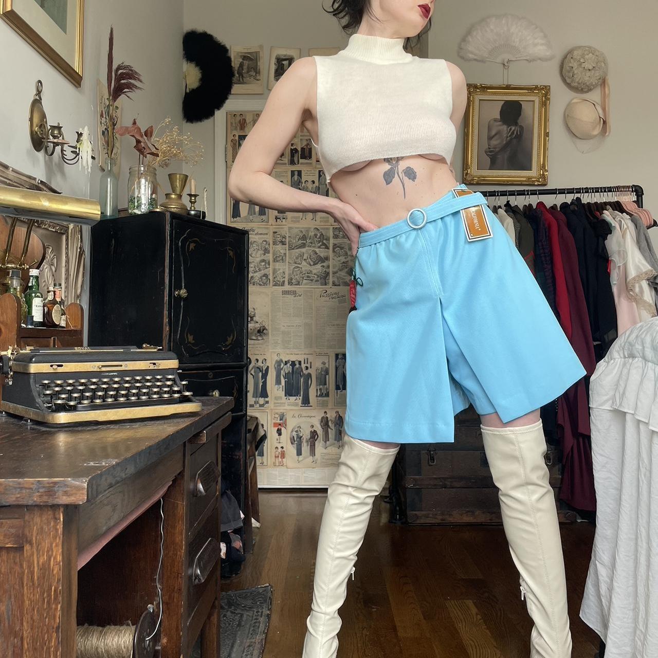 Vintage 60s mini skirt skort • Retro cerulean aqua... | Depop