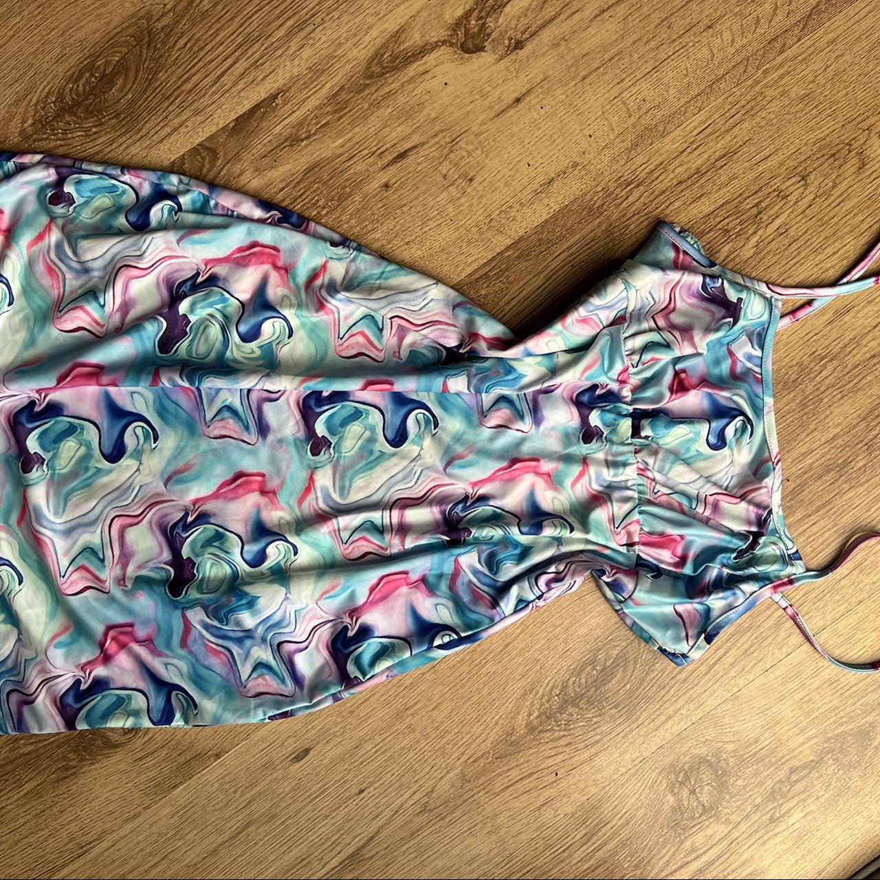 Shein multi coloured swirl satin dress, perfect for... - Depop