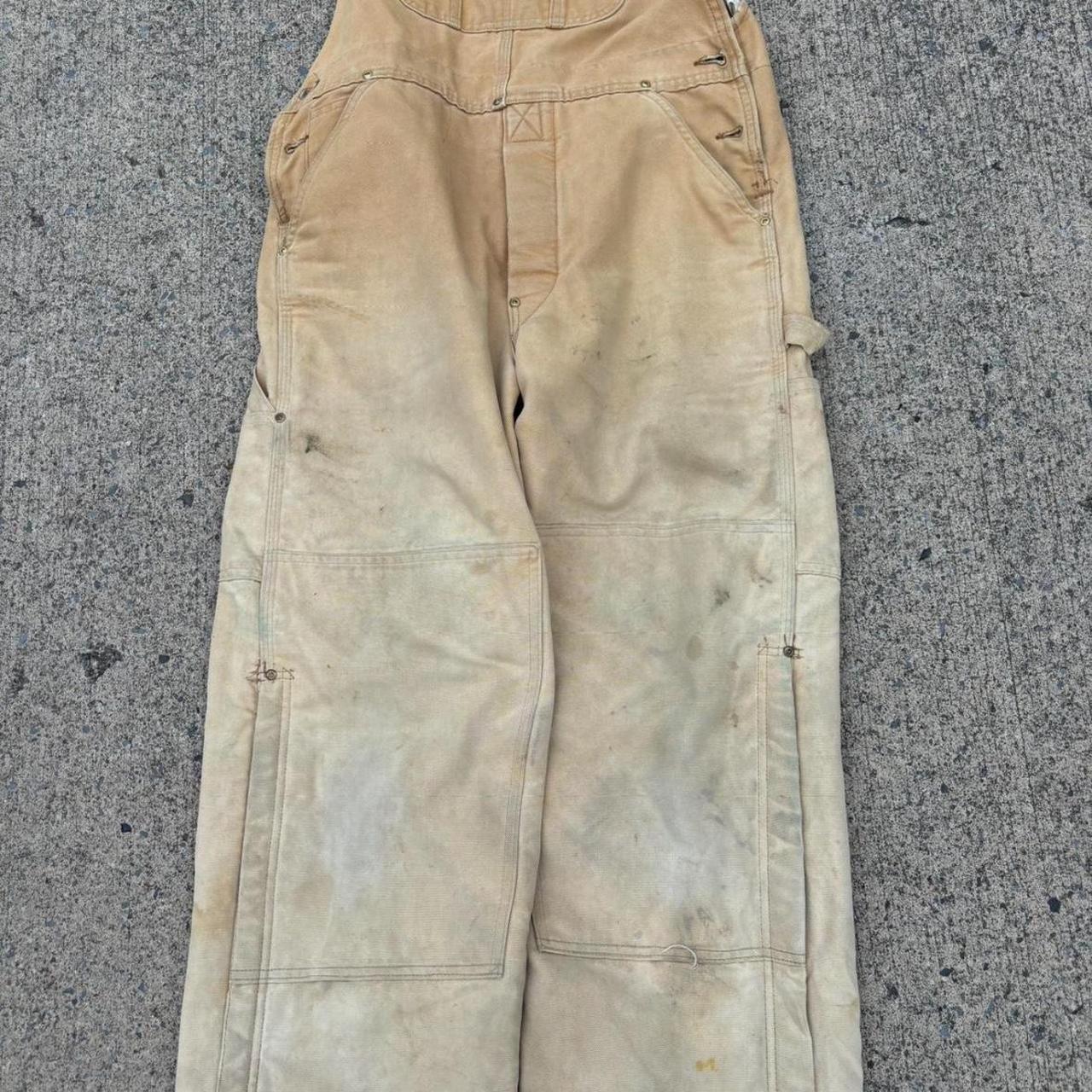 Carhartt tan and cream overalls overall coverall... - Depop