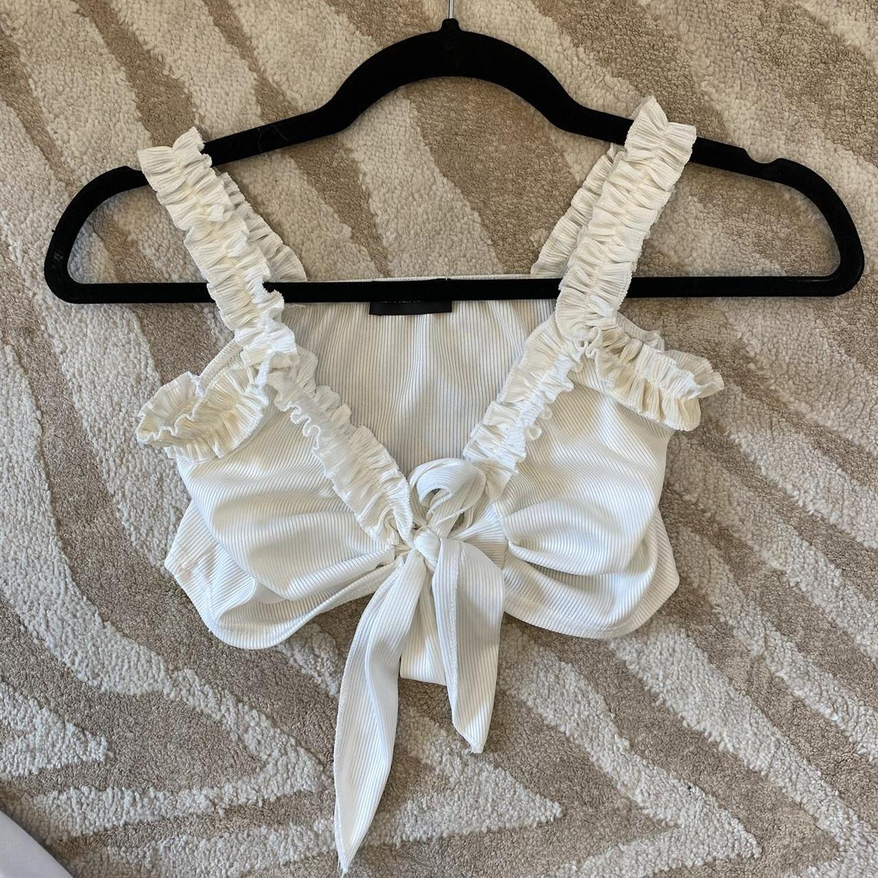 White Cropped Tie-Front Crop Top Adorable white top... - Depop
