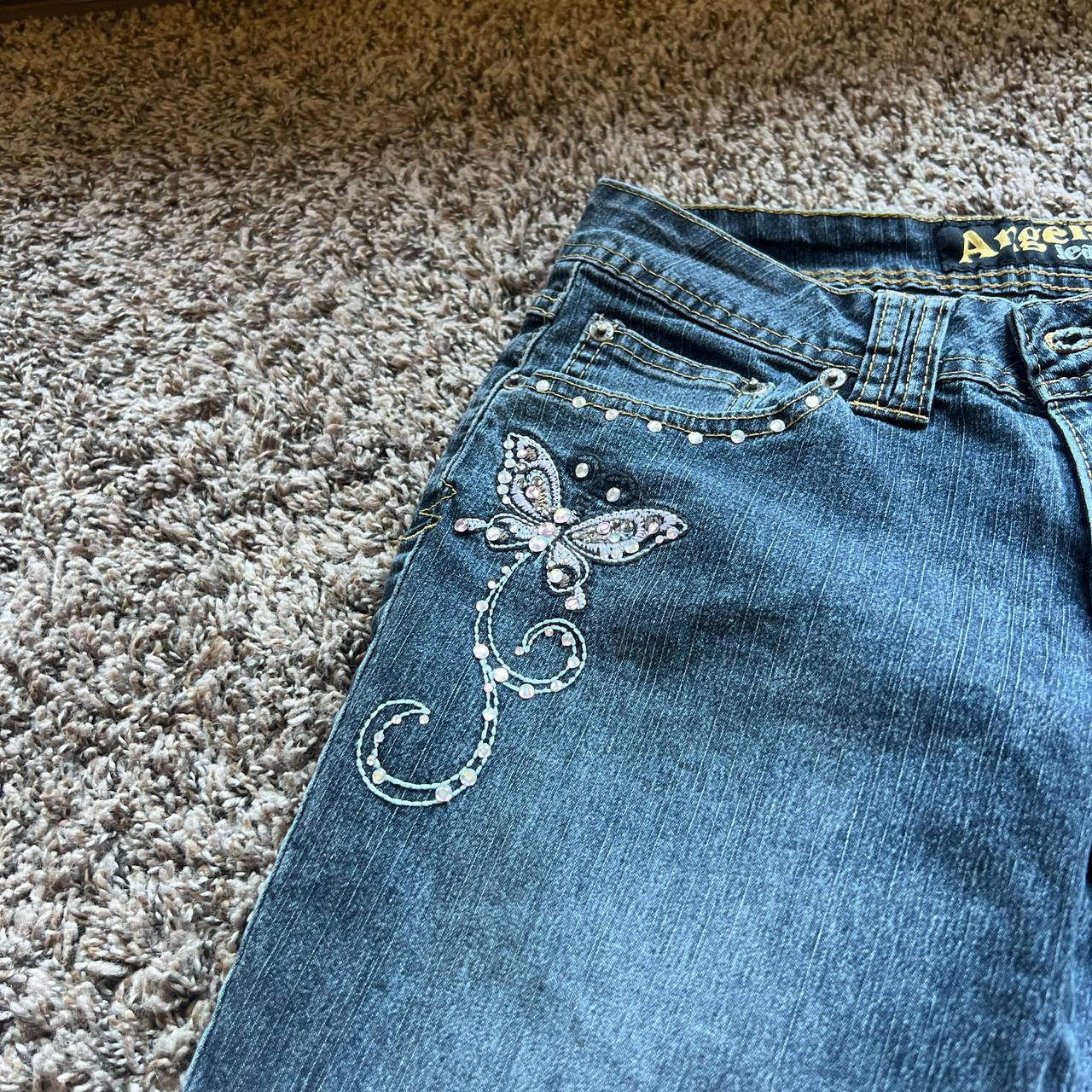 The cutest capri embroidered angels jeans size 9 but... - Depop