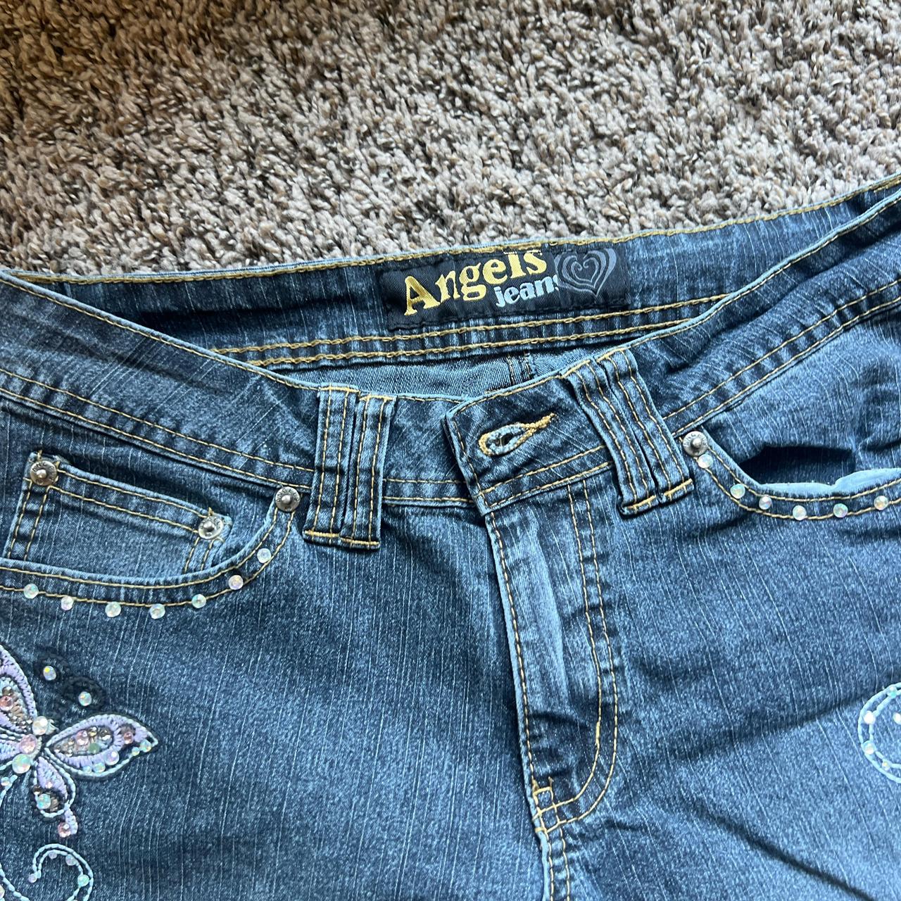 The cutest capri embroidered angels jeans size 9 but... - Depop