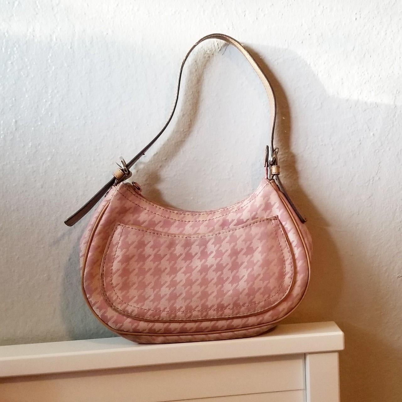 y2k pink houndstooth coach style bag size: 10in x... - Depop