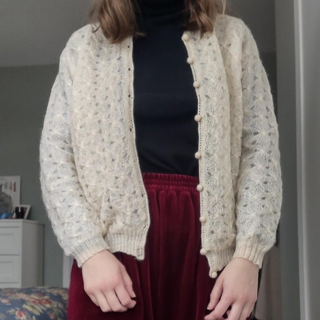 1950s white mohair cardigan sweater. features... - Depop