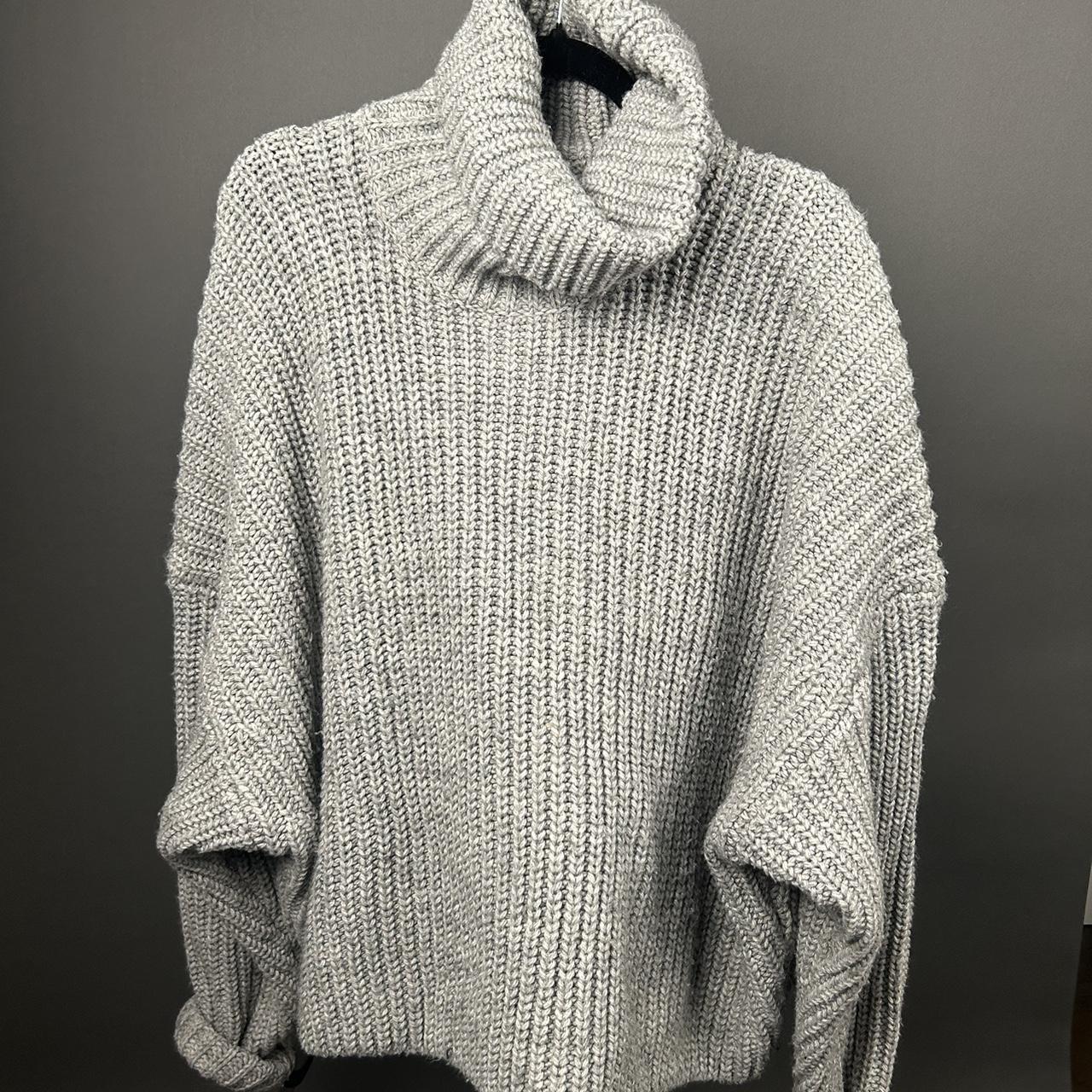 Grey cowl neck rib knit sweater from Weekday. Size... - Depop