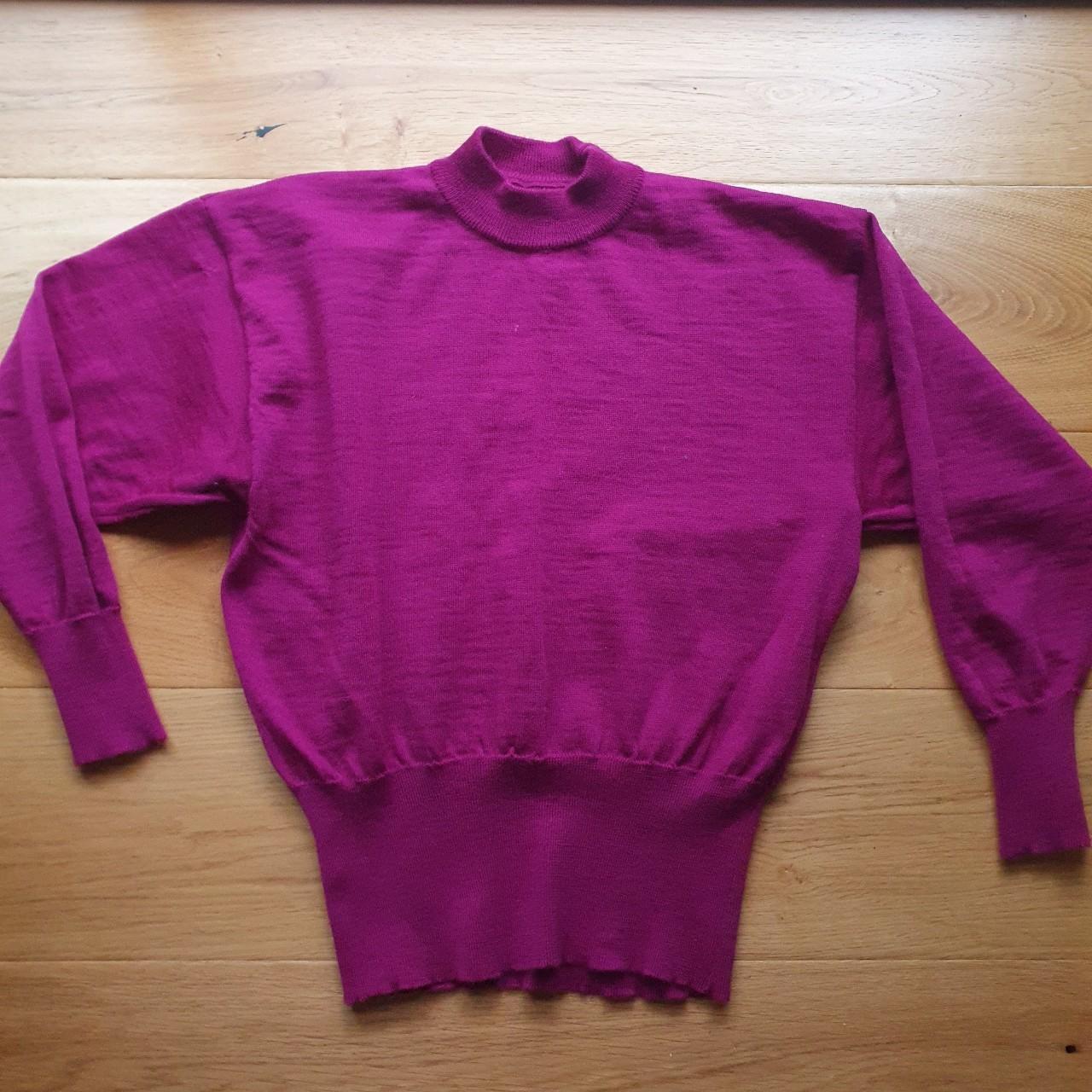 Vintage wool knit jumper size 8. Raspberry color. - Depop