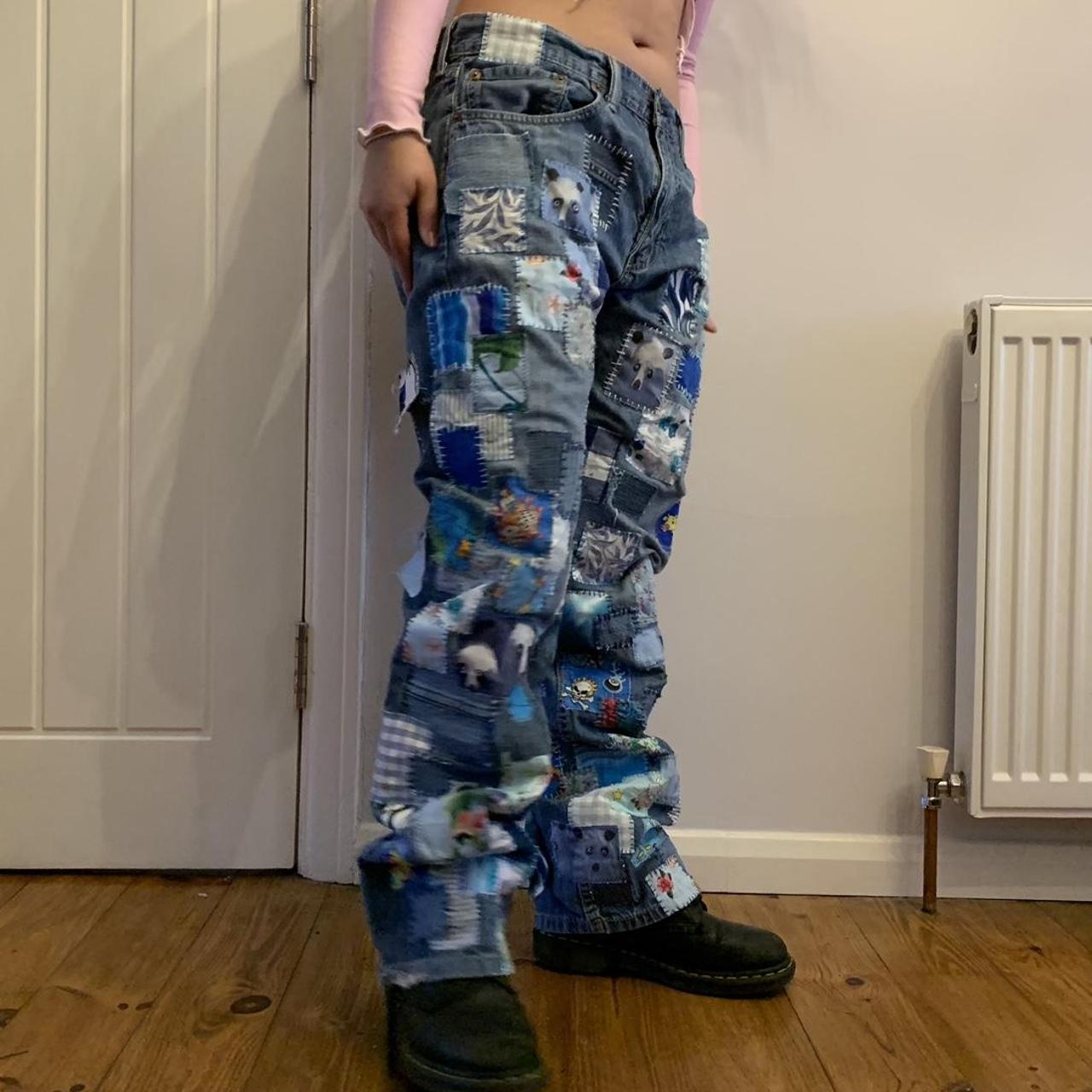 all blue patchwork jeans !🧿🪁🦋🧵💙 feeling blue ?... - Depop