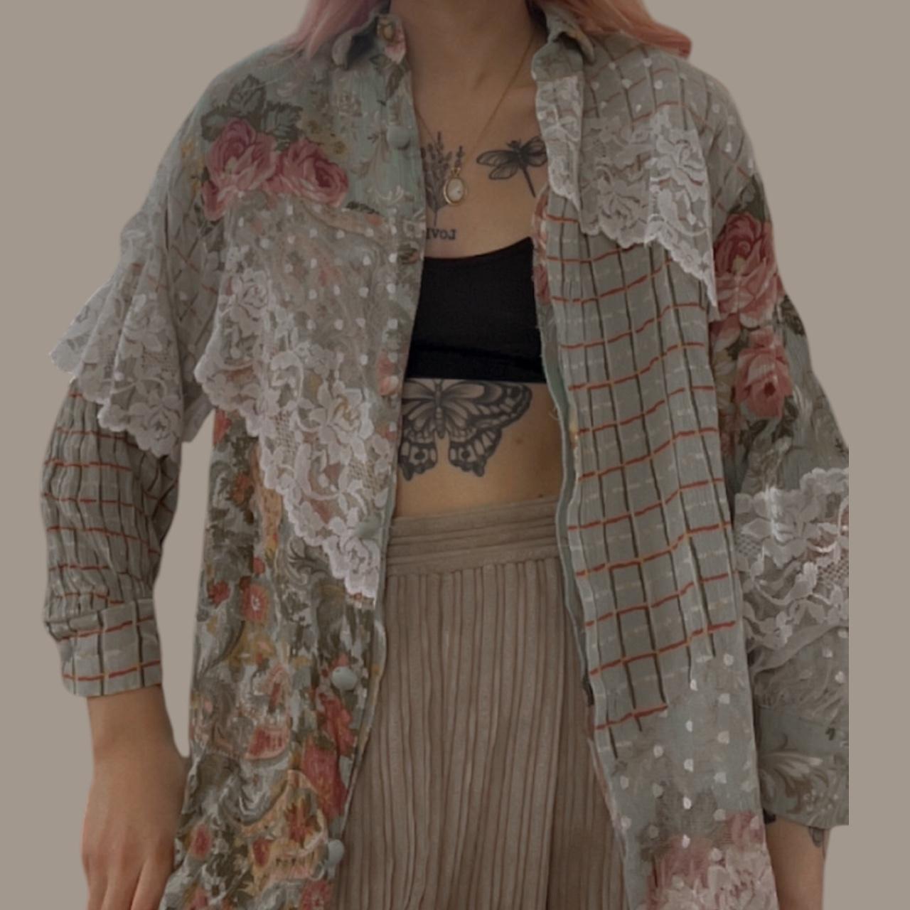 📺 unique vintage button down with shoulder pads and... - Depop