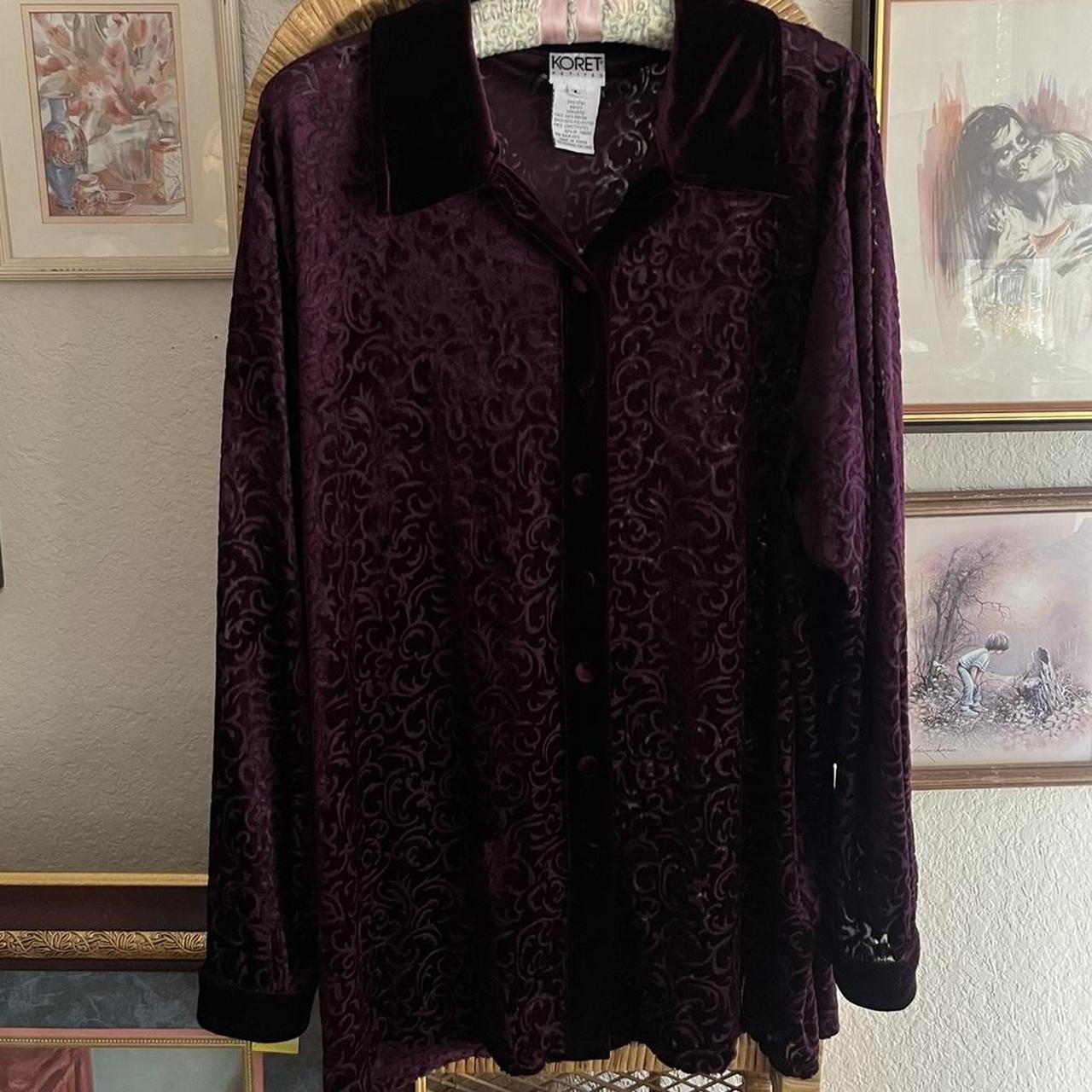 🕊️ Gorgeous wine color velvet + sheer button down!... | Depop