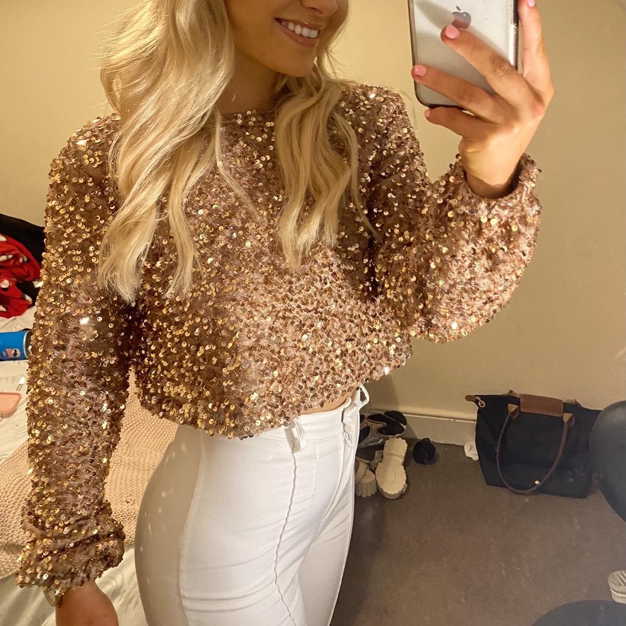 Selling this gold sparkle backless top from boohoo!... - Depop