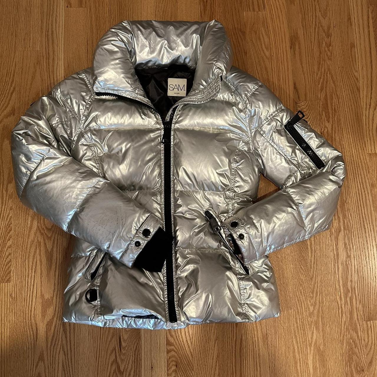 SAM. puffer coat in silver. Has sleeve insert with... - Depop