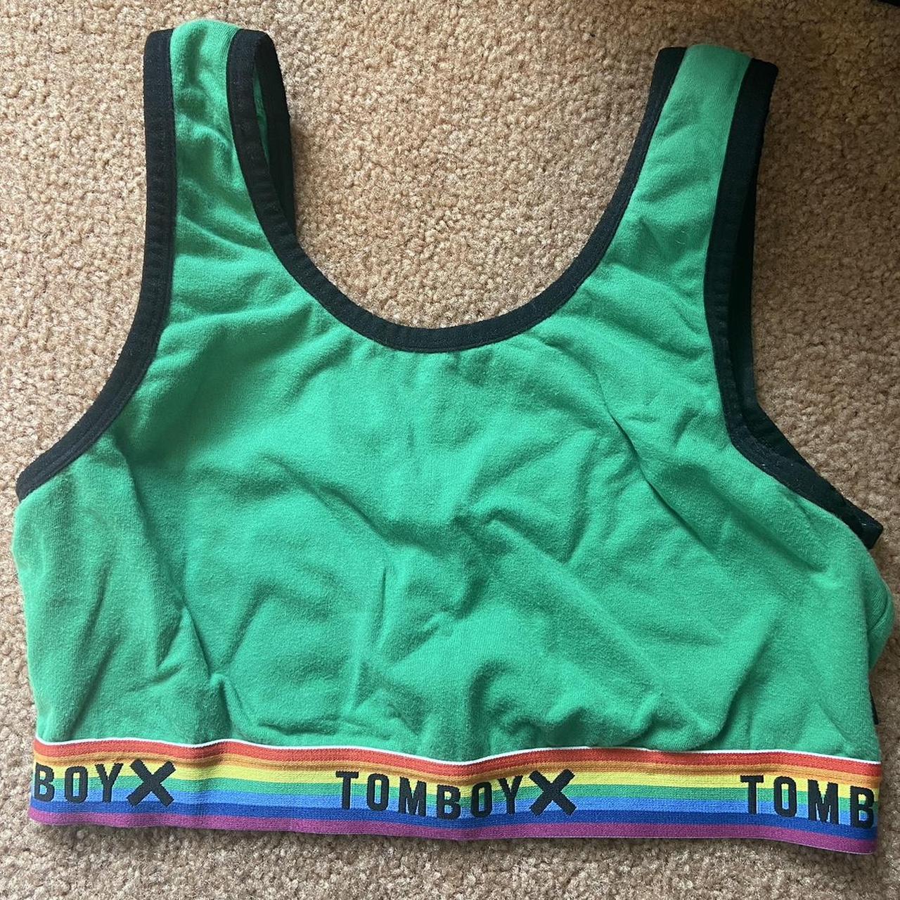 Green tomboyx bra with rainbow band. Good condition.... - Depop