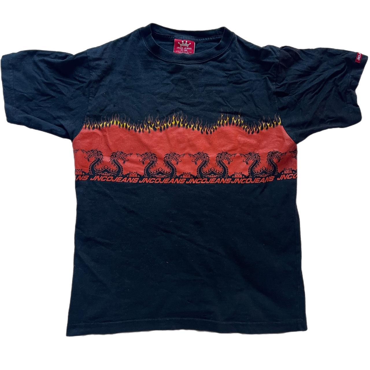 rare jnco jeans tshirt with dragon design on the... - Depop