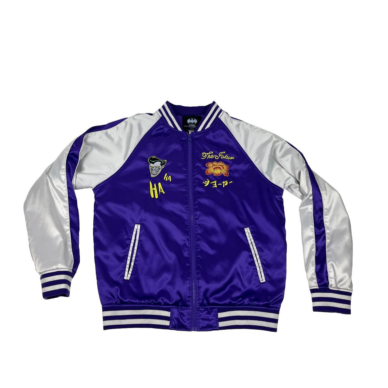 Batman DC Comics Joker Satin Purple Varsity Jacket... - Depop