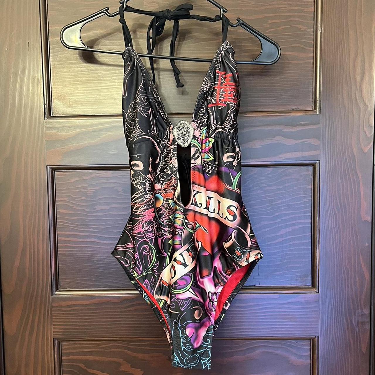 NO PAYPAL! ed hardy one piece swimsuit! black... - Depop