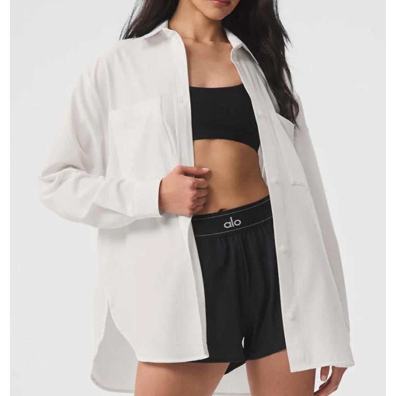 alo yoga white dreamscape button down - perfect... | Depop