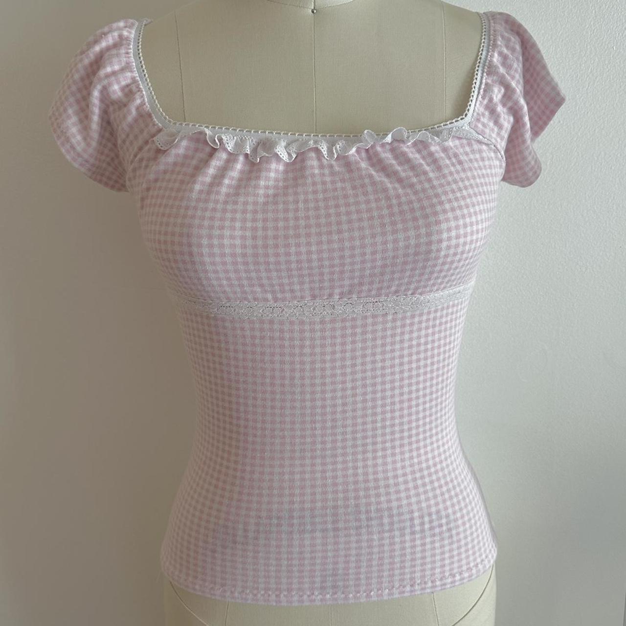 pink milkmaid top. handmade. slight... - Depop