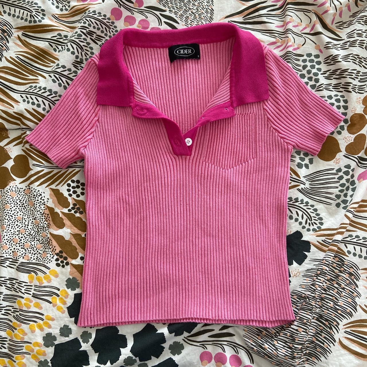 cider pink polo crop top - very 70s - soft material... - Depop
