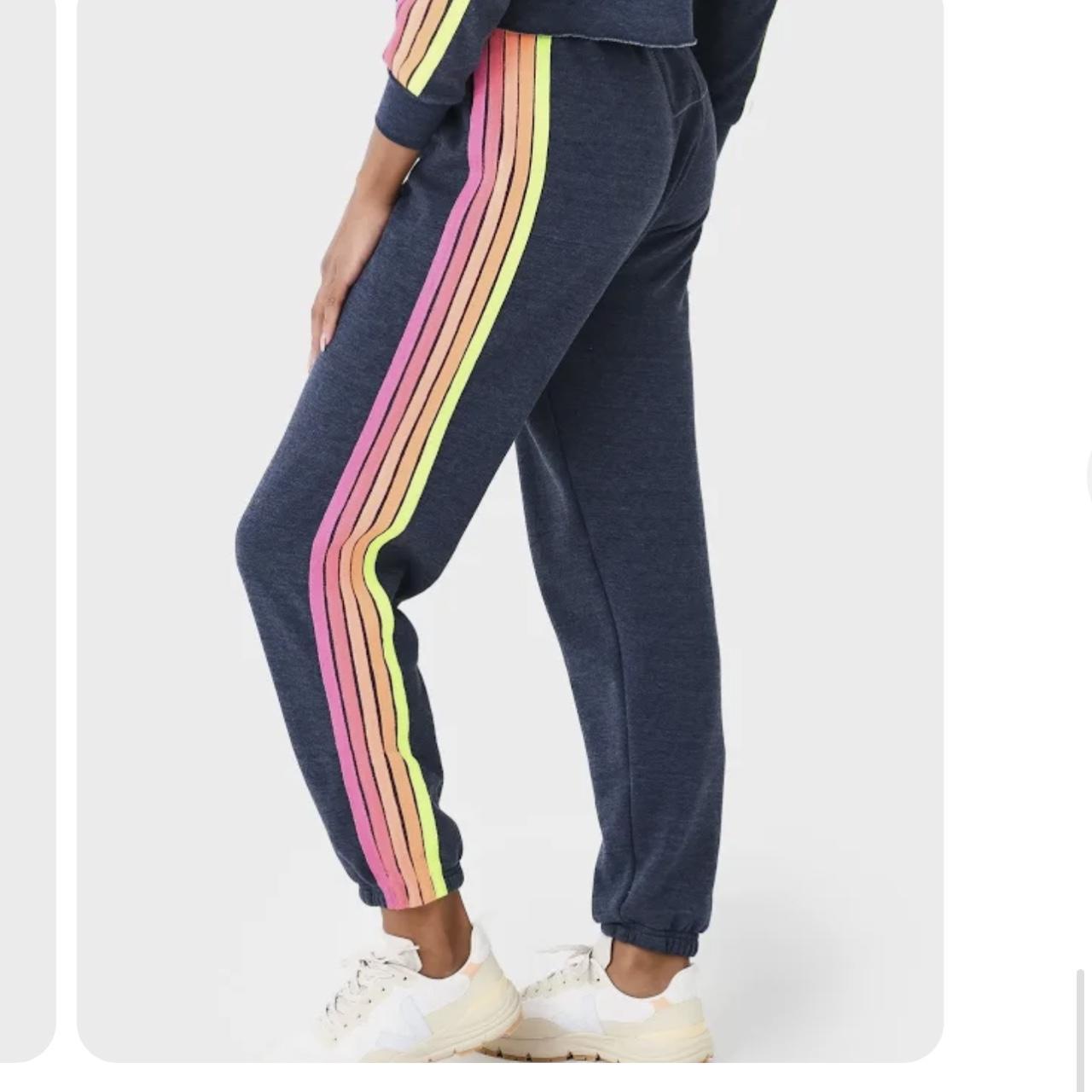 Aviator Nation navy sweats with neon stripe! Size L... - Depop