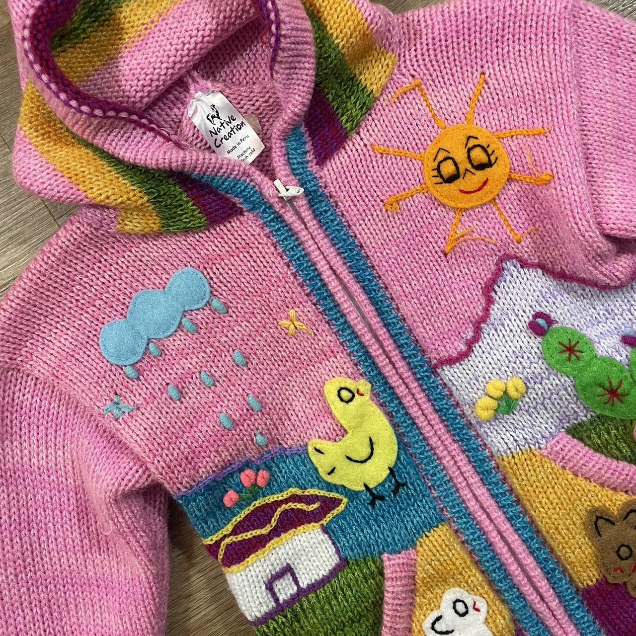 Pink knitted Native Creation kid’s sweater with hand... - Depop