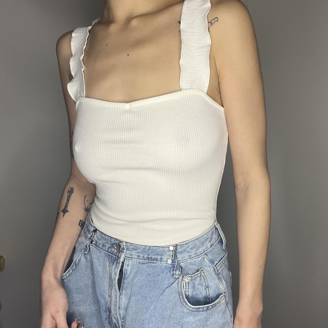 Jolie white ruffle stretchable bodysuit Size:... - Depop