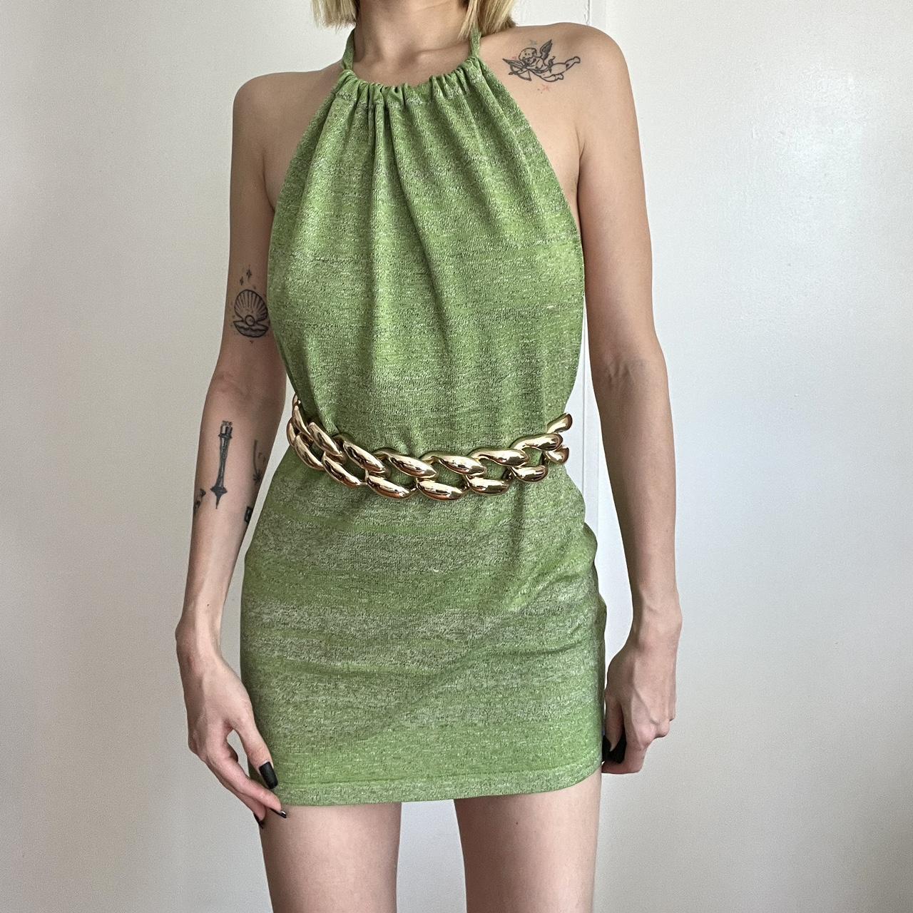 Avocado green knit summer halter dress Size:... - Depop