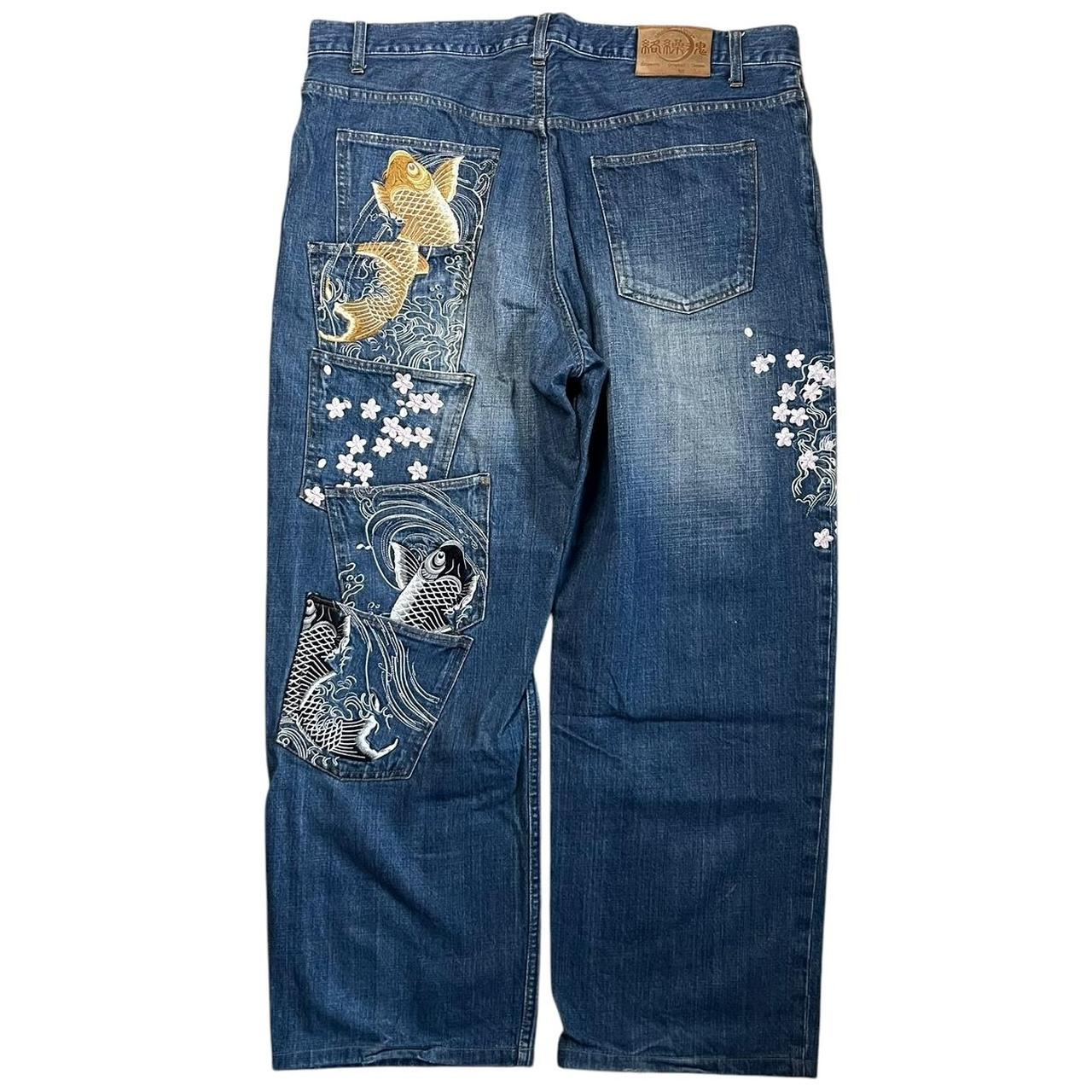 Authentic Karakuri Embroidery Koi Fish Jeans Size:... | Depop