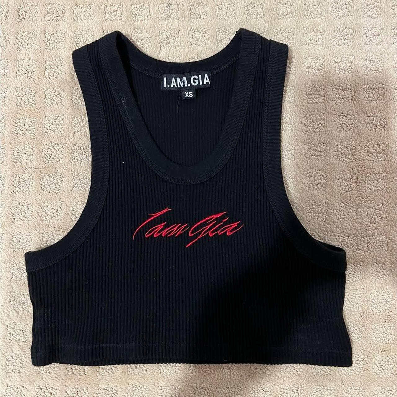 I.AM.GIA black cropped tank top with red embroidered... - Depop