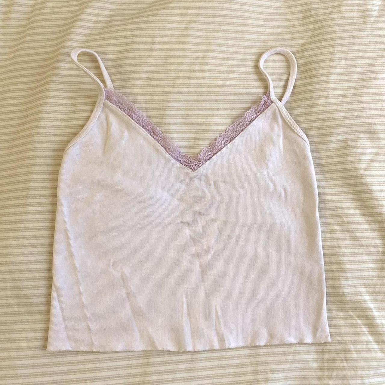 Brandy Melville light pink tank with pink lace... - Depop