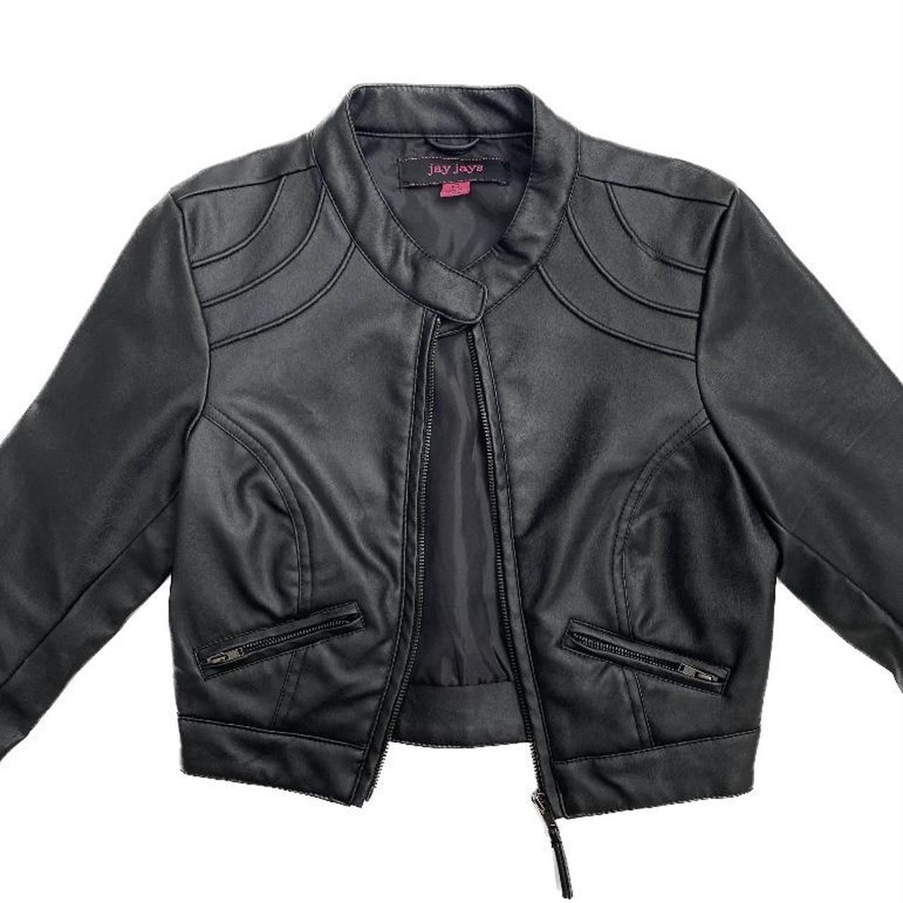 y2k faux leather biker style jacket - cropped fit... - Depop